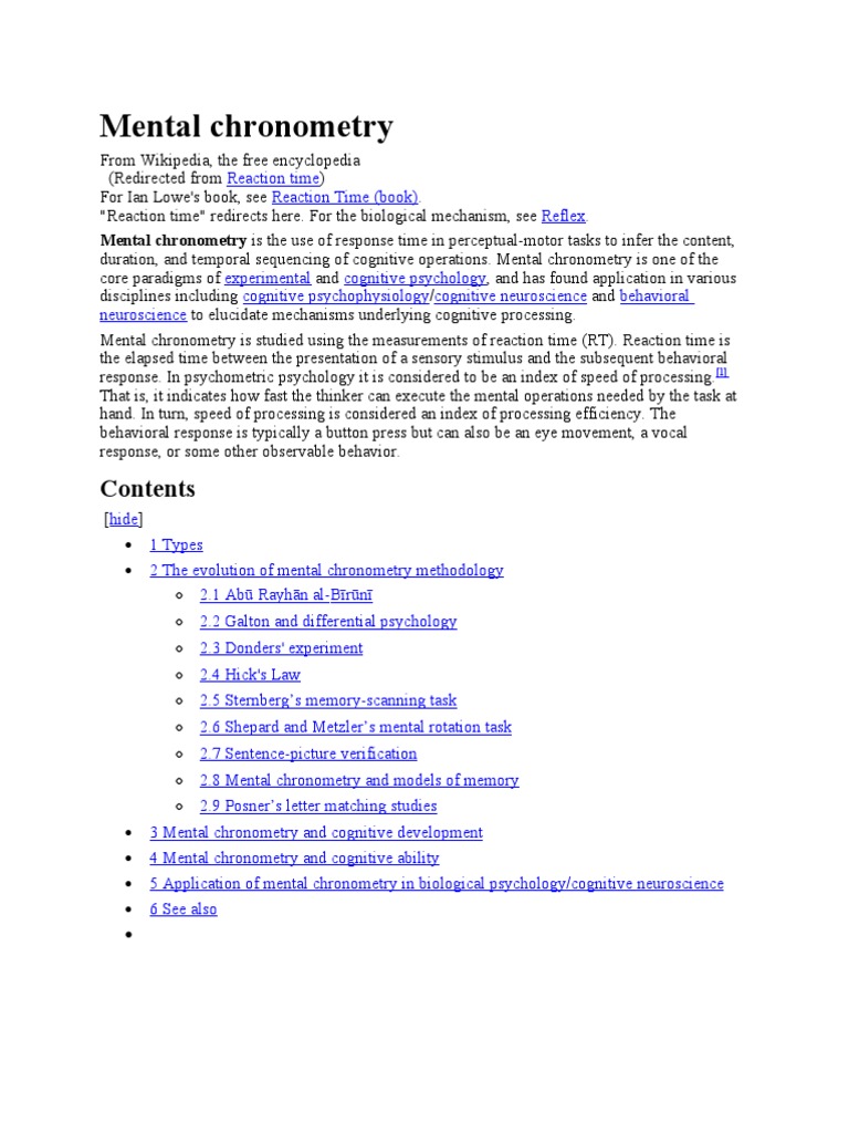 Mental Chronometry | PDF | Mental Chronometry | Mental Processes
