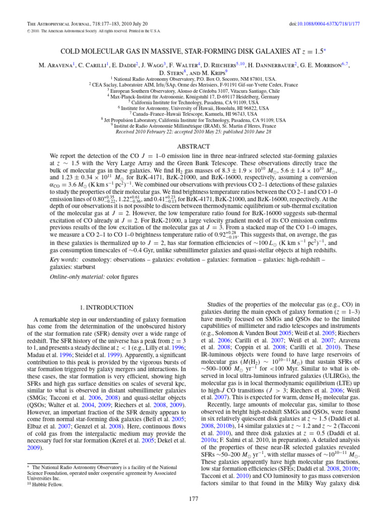 Aravena Et Al. - 2010 - COLD MOLECULAR GAS IN MASSIVE, STAR-FORMING ...