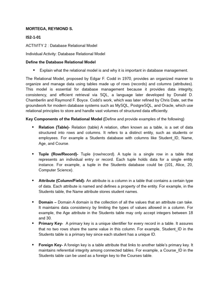 ACTIVITY 2 - Database Relational Model | PDF | Relational Model ...