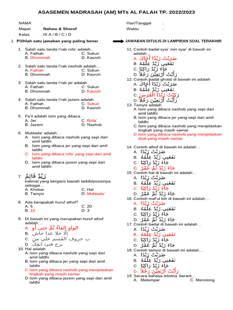 Nahwu & Shorof IX AM | PDF