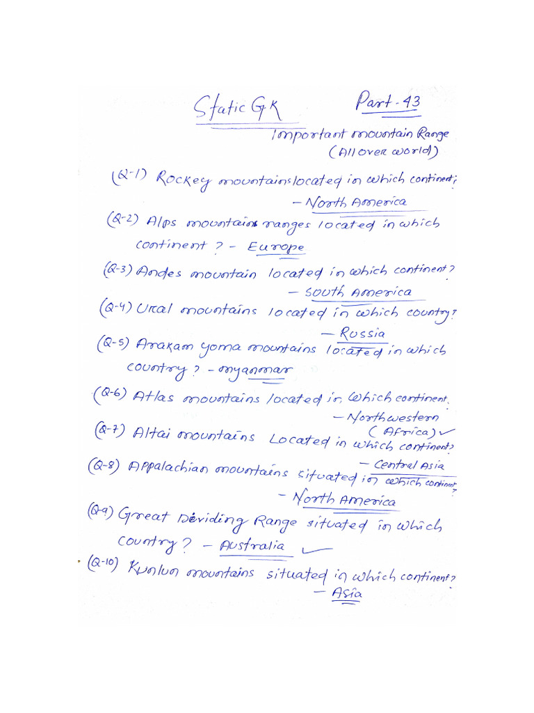Important Mountain Ranges& Deserts (World) | PDF