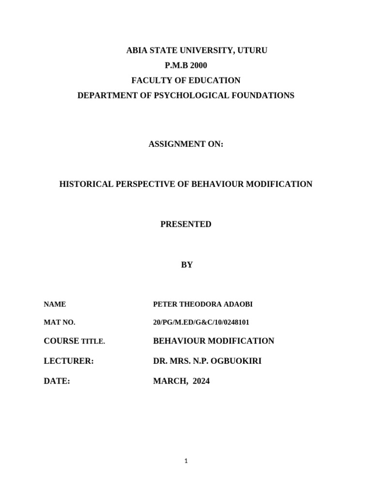 BEHAVIOR MODIFICATION | PDF | Behaviour Therapy | Behavior Modification