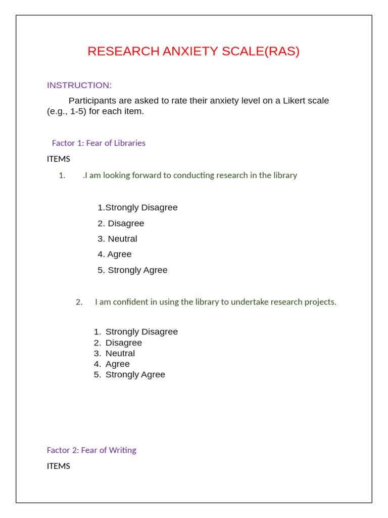 Research Anxiety Scale Final | PDF | Fear | Human Communication
