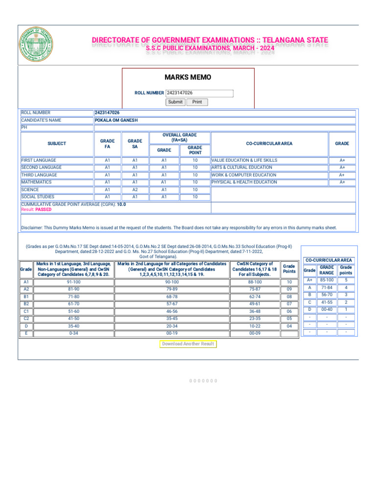 SSC Marks Memo for 2024 Exam | PDF | Student Assessment And Evaluation ...