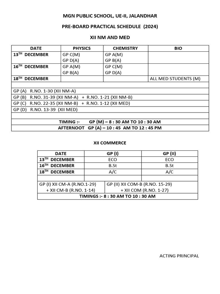 Practical Schedule Xii 2024 | PDF