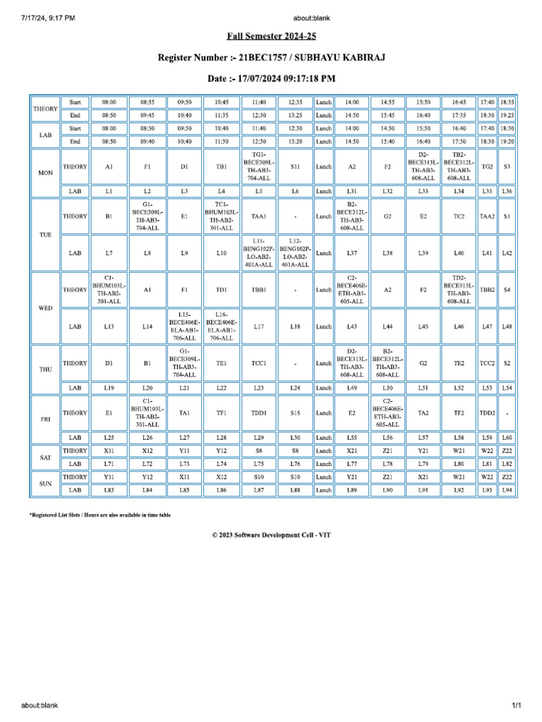 Time Table Sem 7 | PDF
