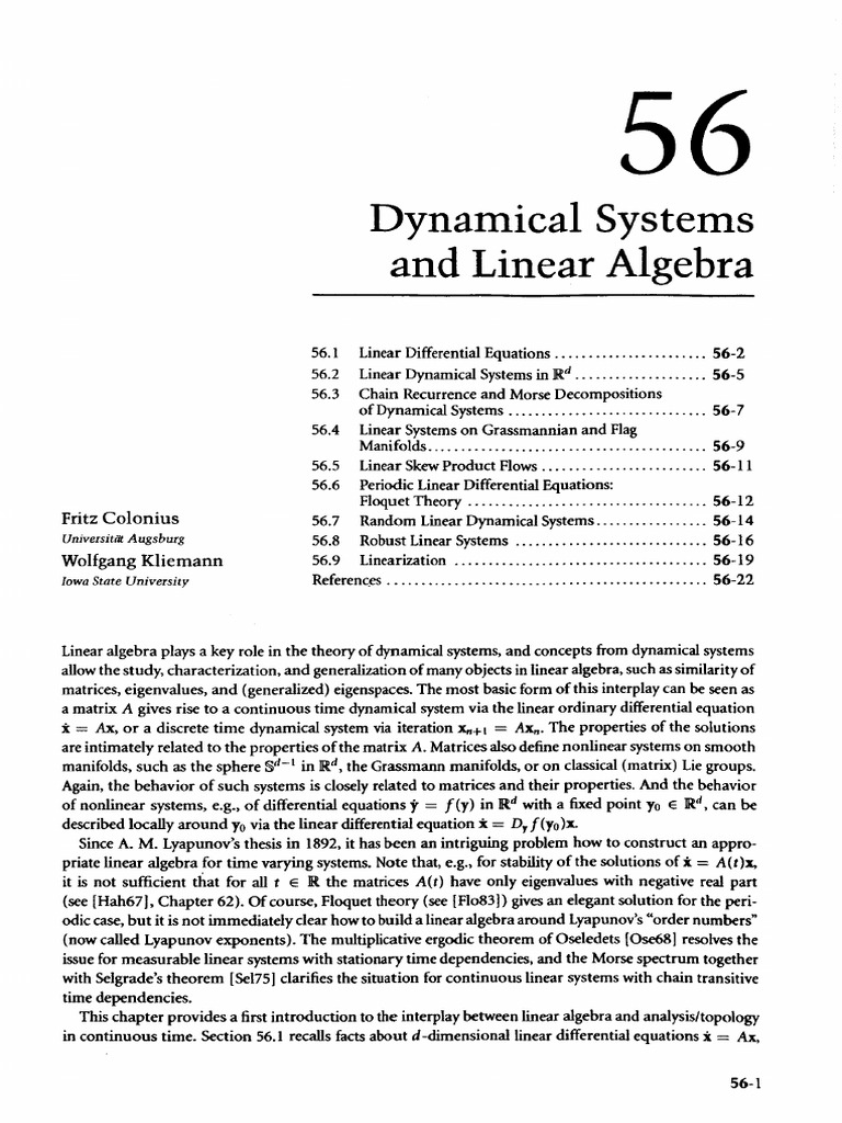 Dynamical Systems and Linear Algebra: Fritzcolonius Wolfgang K Liem An ...