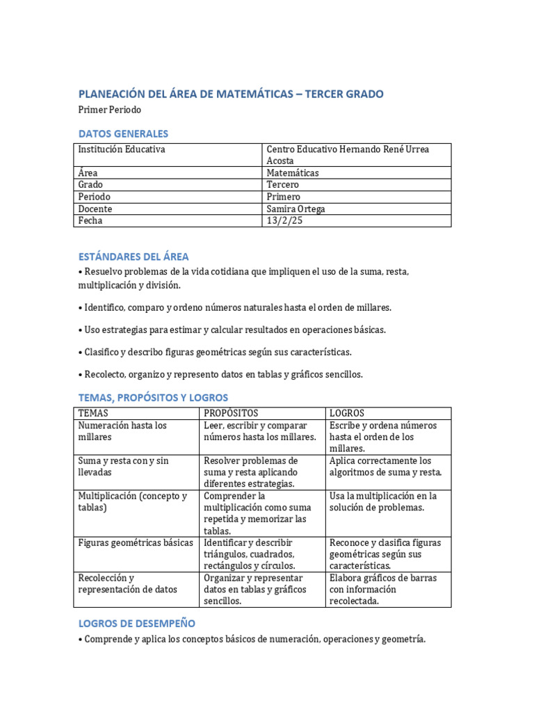 Planeacion Matematicas 3er Grado Pdf Multiplicación Matemáticas