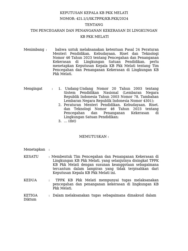Tim Pencegahan Kekerasan KB PKK Melati | PDF