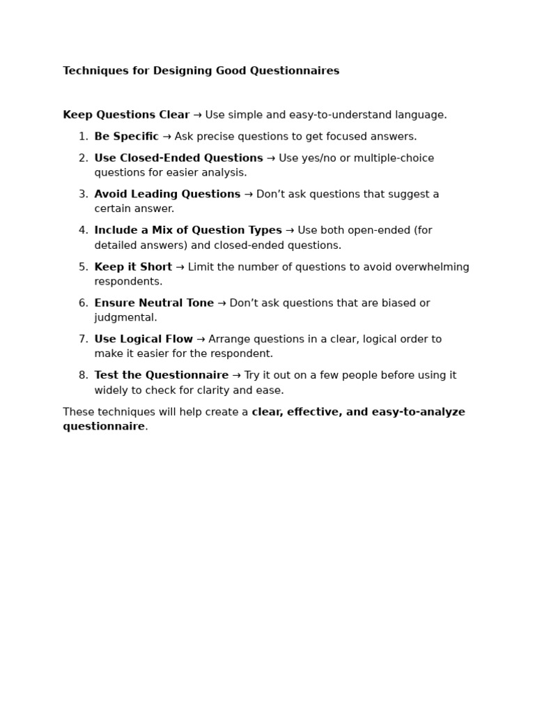 Techniques For Designing Good Questionnaires | PDF