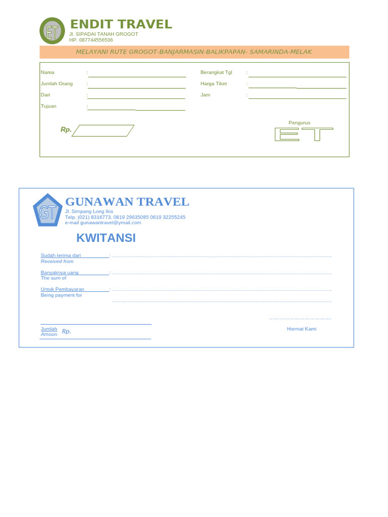 Contoh Kwitansi Pembayaran Travel | PDF
