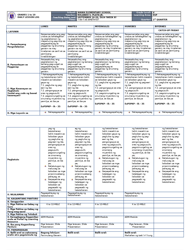 DLL WEEK 8 ESP | PDF