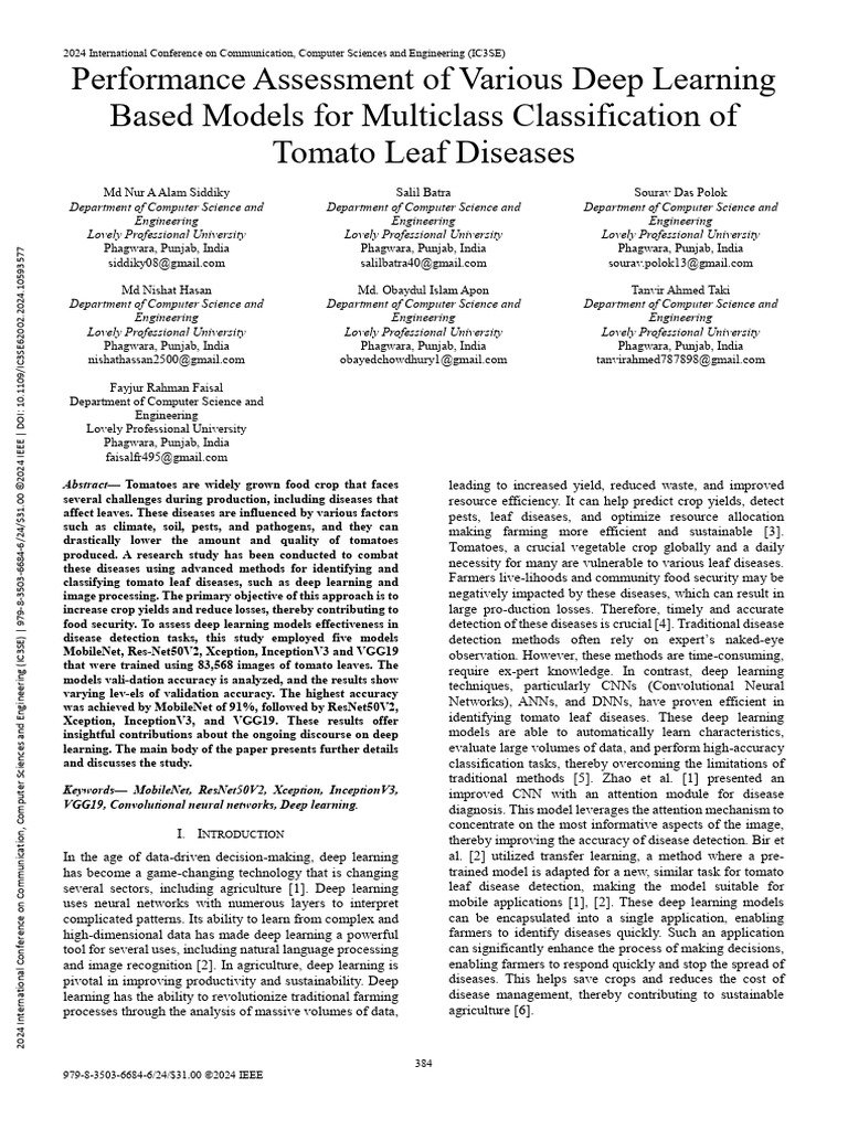 Deep Learning for Tomato Leaf Disease Detection | PDF | Deep Learning ...