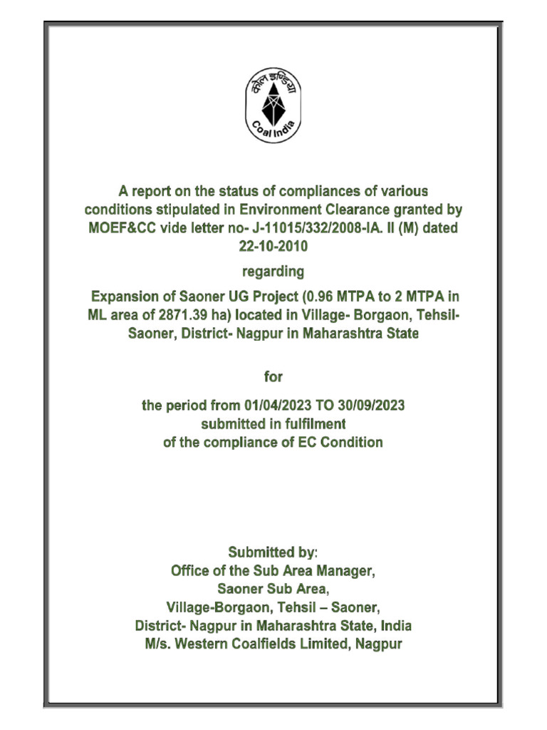 Saoner UG | PDF | Groundwater | Mining