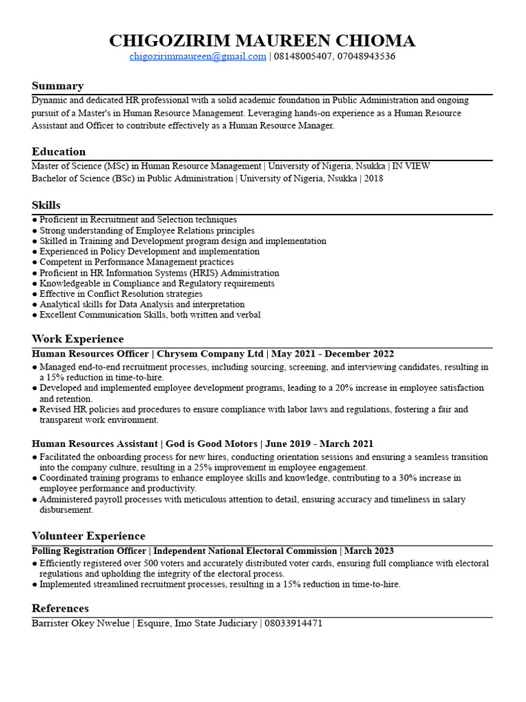 Chigozirim Maureen Chioma | PDF | Human Resources | Human Resource Management