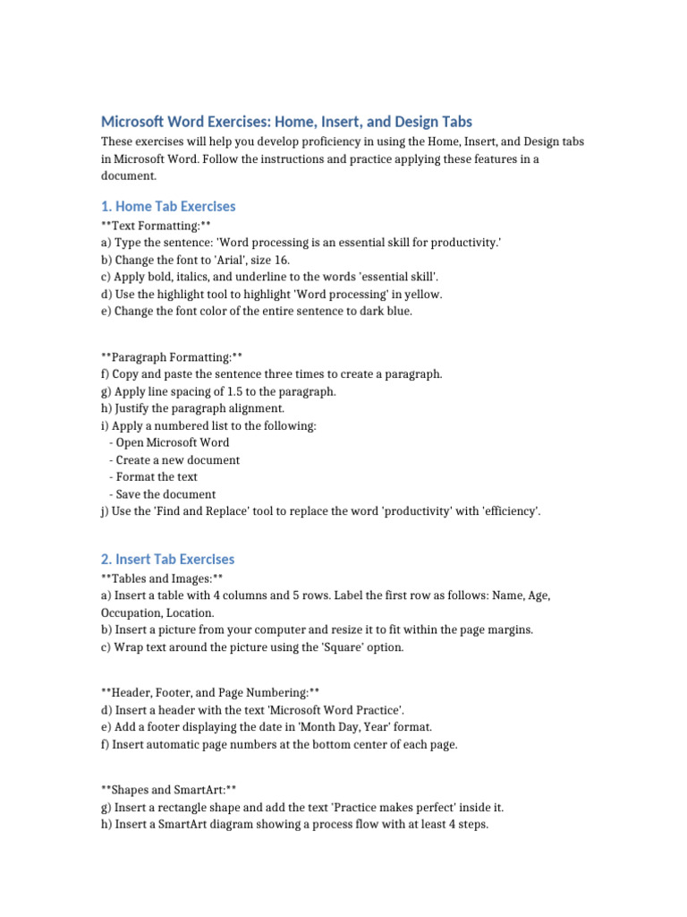 Extensive Word Exercises | PDF