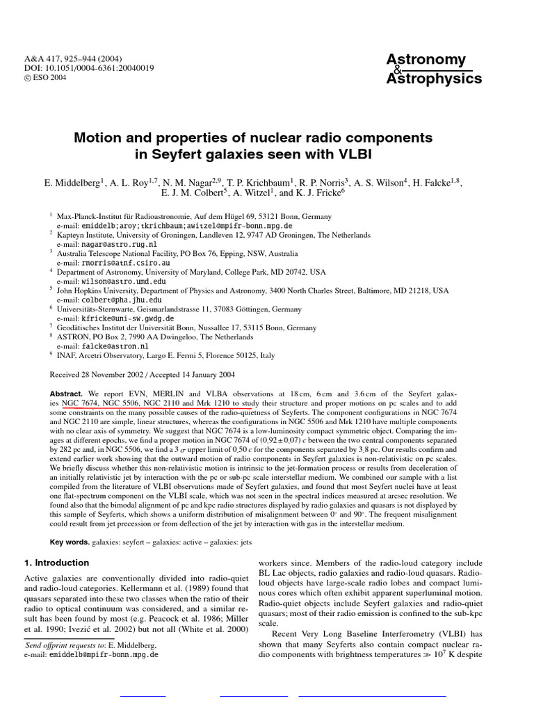 Colbert, Witzel, Fricke - 2004 - Motion and properties of nuclear radio ...