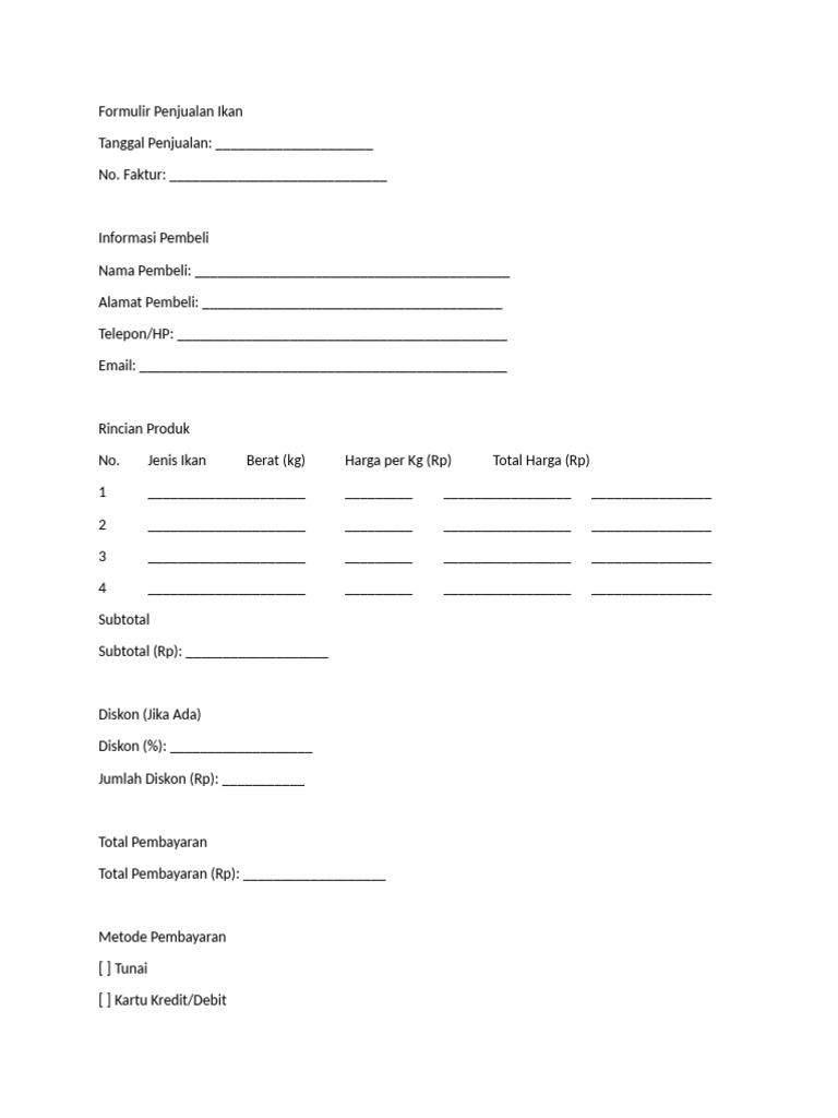 Formulir Penjualan Ikan | PDF