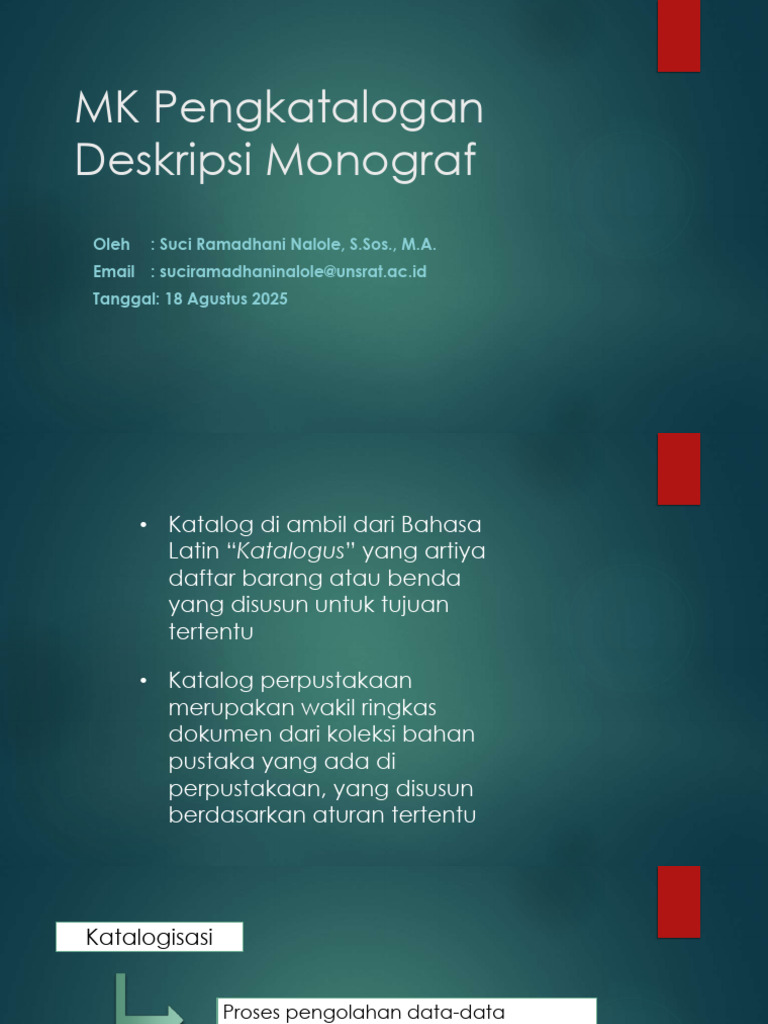 Sesi 1 MK Pengkatalogan Deskripsi Monograf | PDF