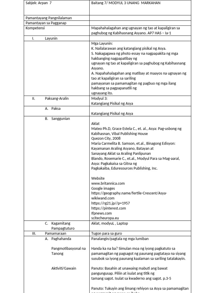 Arpan 7 DLL q1 Modyul 3 | PDF