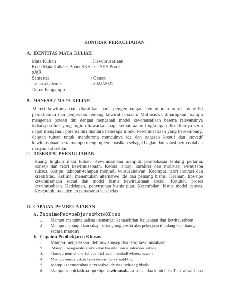 Kontrak Kewirausahaan PJKR | PDF