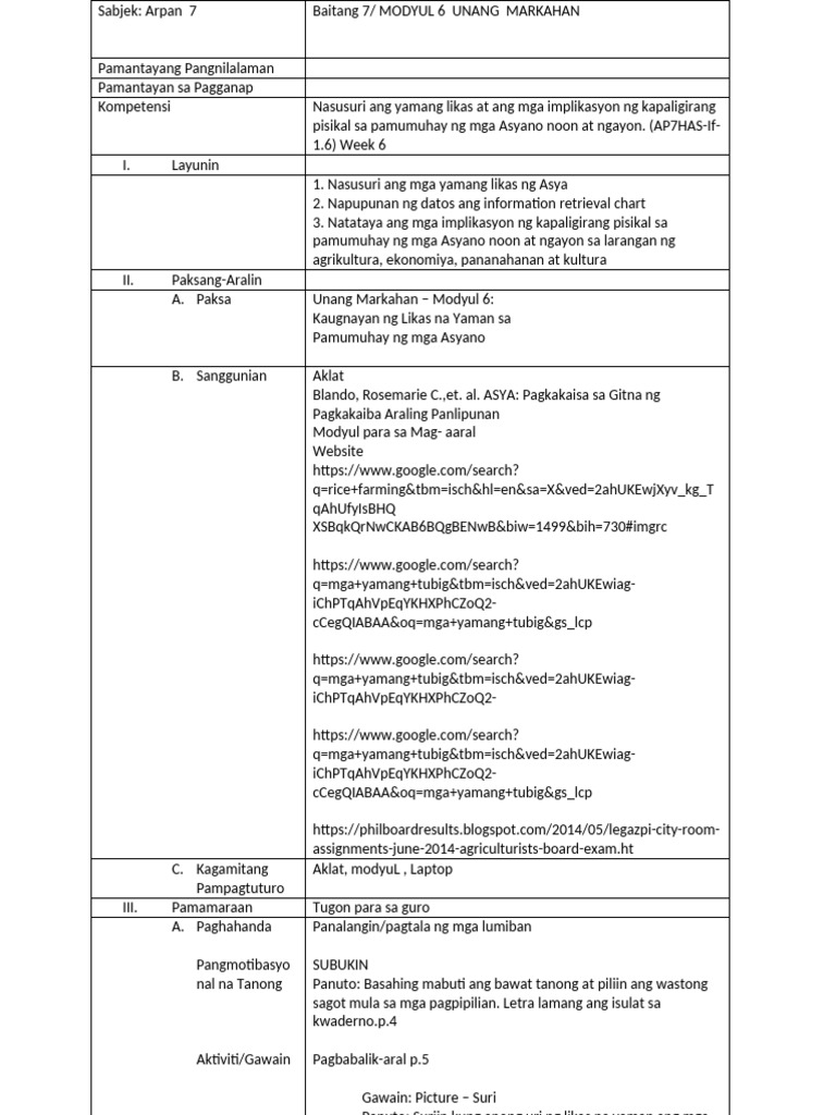 Arpan 7 DLL Q1 Modyul 6 | PDF