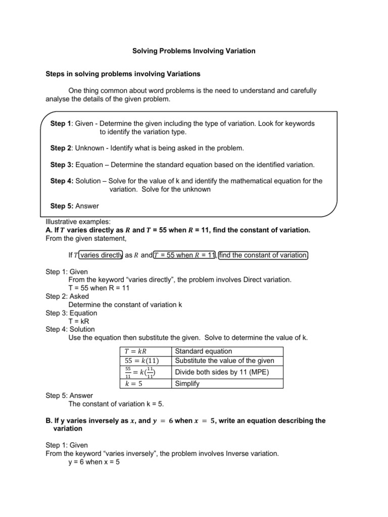 Solving-Problems-Involving-Variation (1) | PDF | Equations | Speed