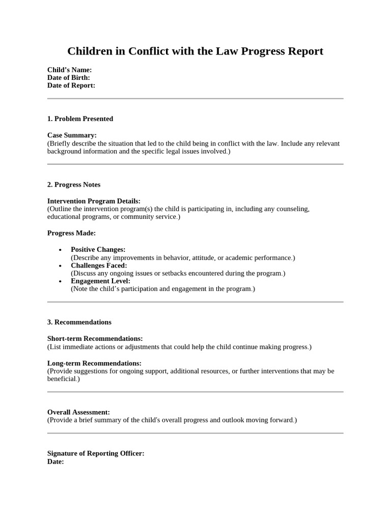 Child Progress Report: Legal Interventions | PDF