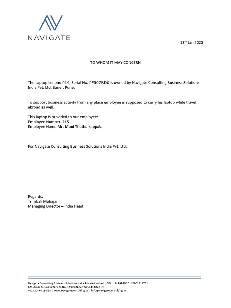 Laptop Declaration Letter- NileshChoudhary | PDF