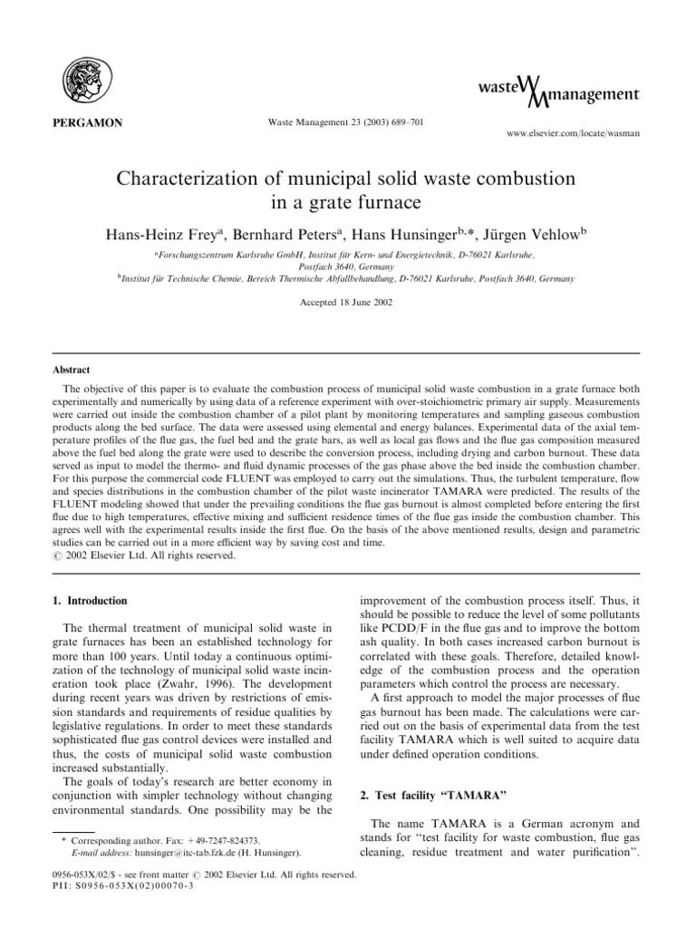 Municipal Waste Combustion in Grate Furnaces | PDF | Combustion | Gases