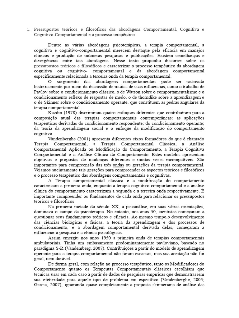 Pressupostos Teóricos e Filosóficos Das Abordagens Comportamental ...