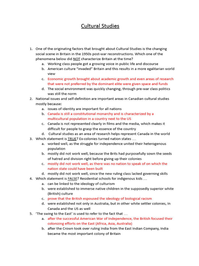 Cultural Studies Exam | PDF | British Empire | Australia Cultural Studies Exam | PDF | British Empire | Australia