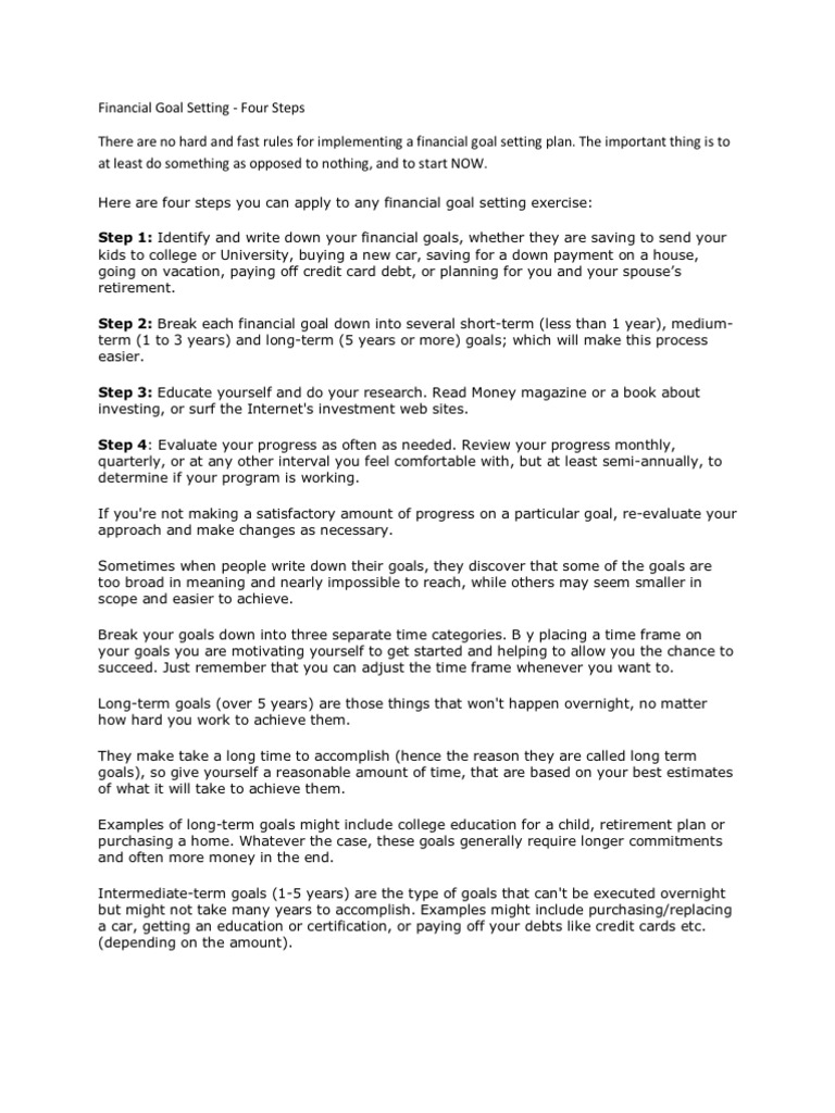 Financial Goal Setting | PDF | Goal Setting | Goal