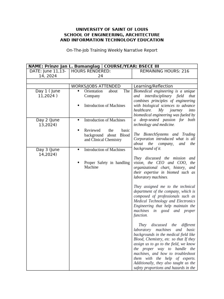 Weekly Report_Bumanglag | PDF | Engineering | Biomedical Engineering