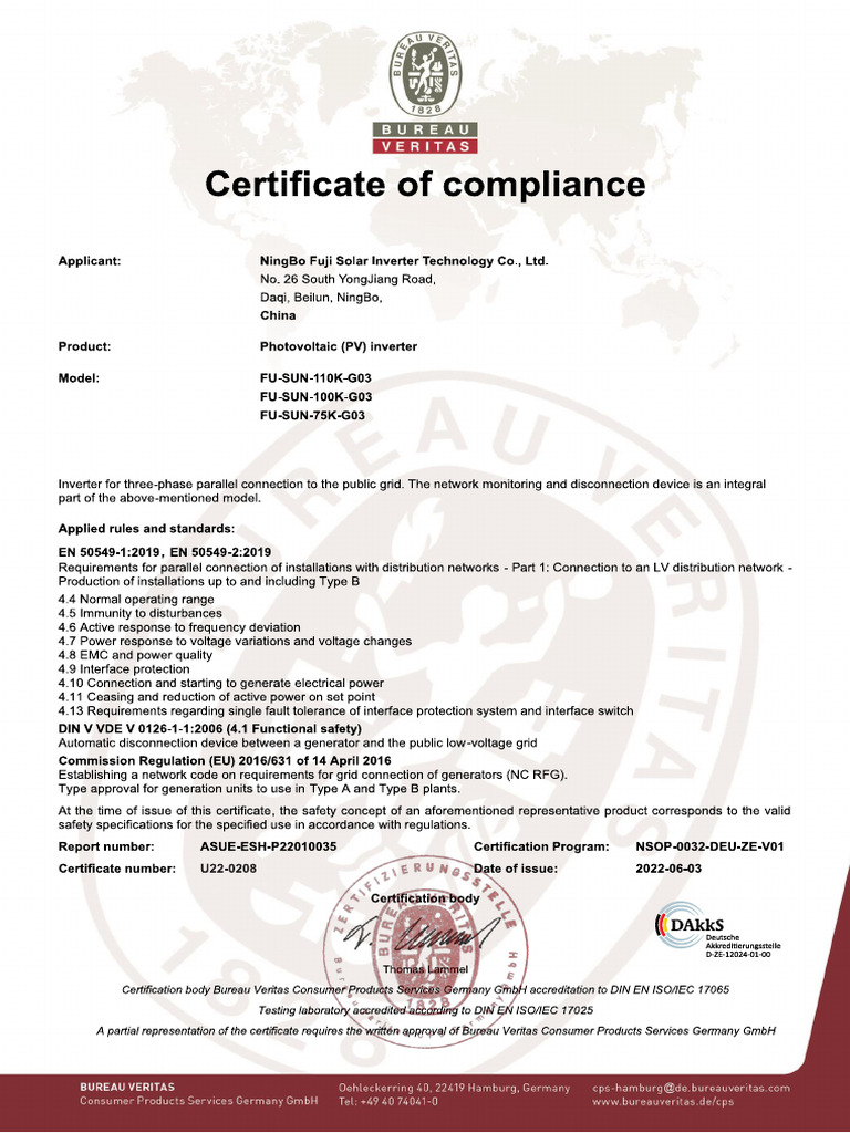 Fuji Solar EN 50549 75-110 | PDF