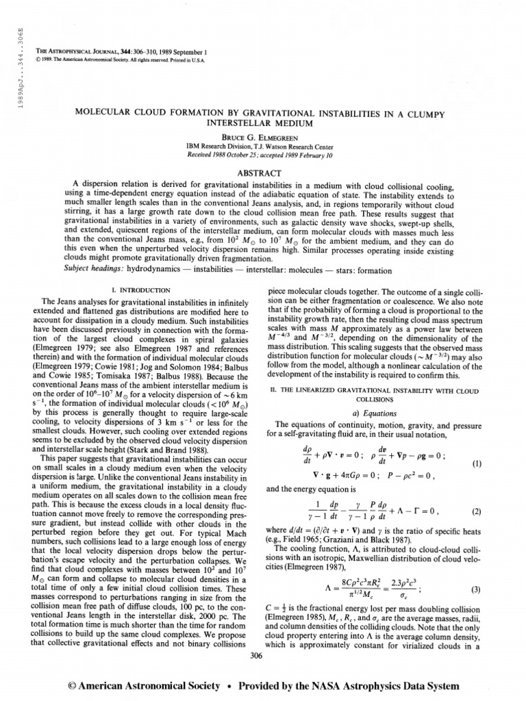 Elmegreen - 1989 - Molecular Cloud Formation by Gravitational ...