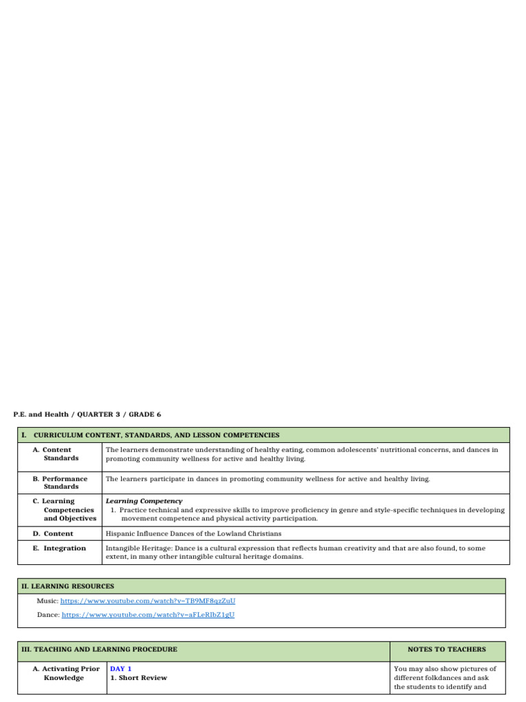 2024 Lesson Exemplar For PE and Health Grade 7 Quarter 3 Lesson 4 | PDF ...