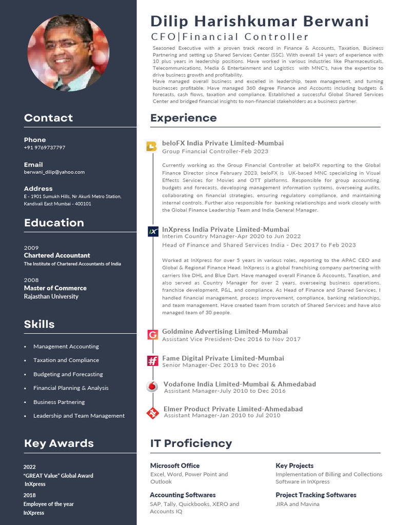 CV - Dilip Harishkumar Berwani - Answer58L | PDF | Economies | Business Economics