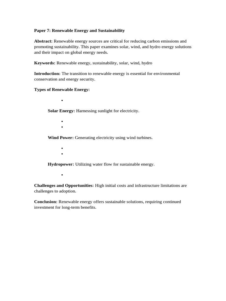 7 Renewable Energy and Sustainability | PDF