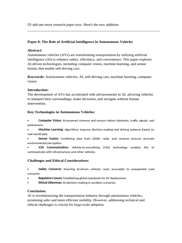 8 The Role of Artificial Intelligence in Autonomous Vehicles | PDF