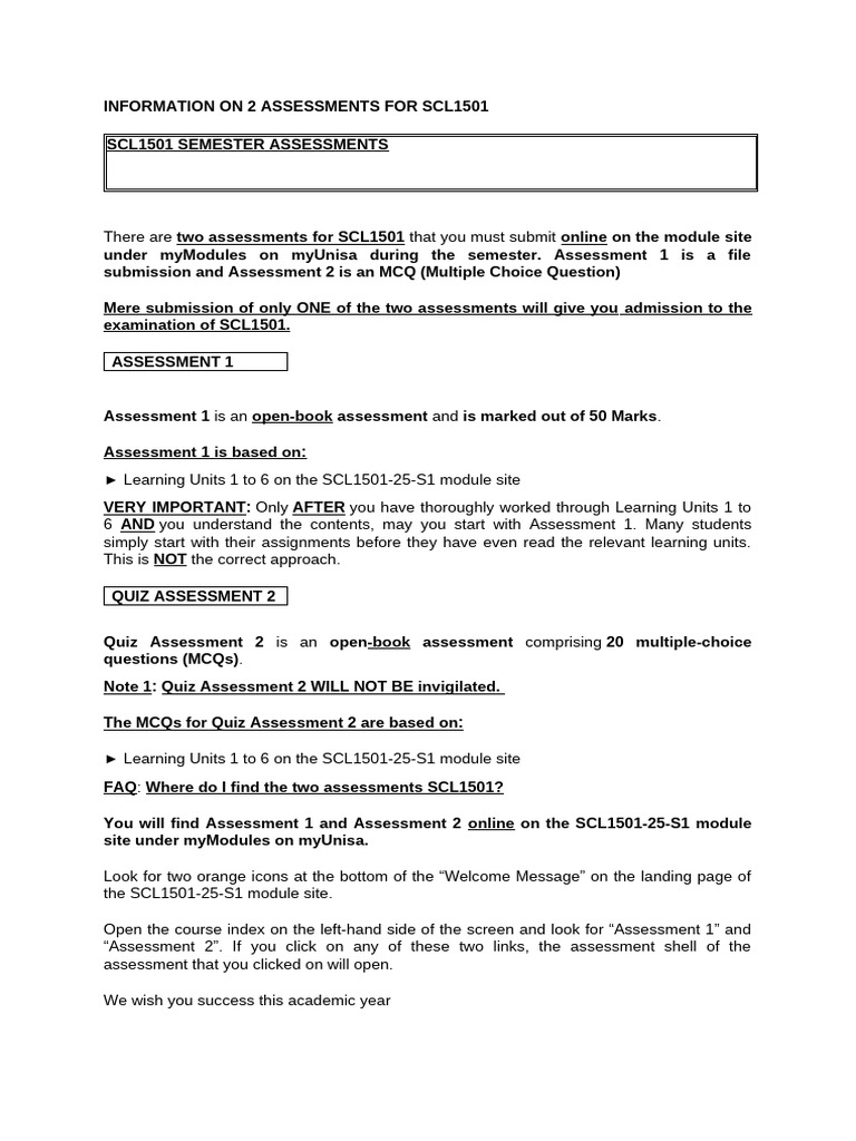 Info On Two Assignments in Study Plan For SCL1501 | PDF