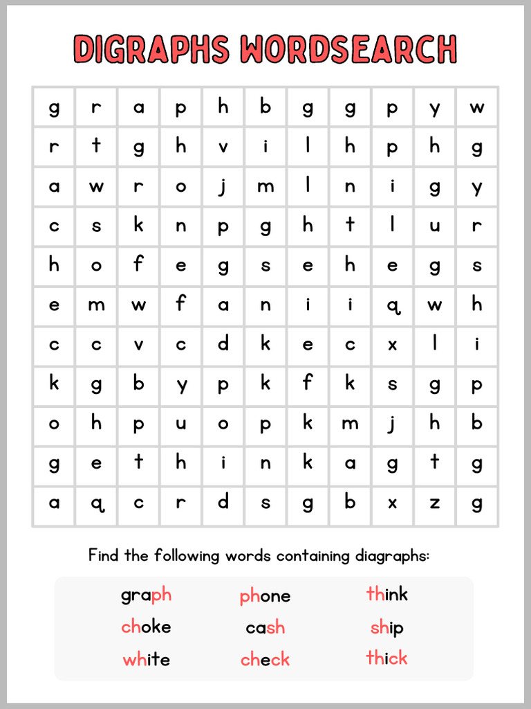 Digraph Wordsearch Puzzle | PDF
