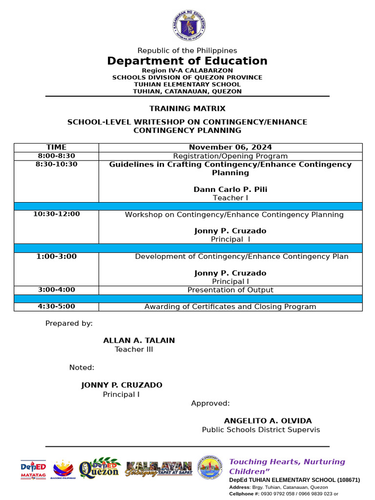 Traning Matrix on Contingency Planning | PDF