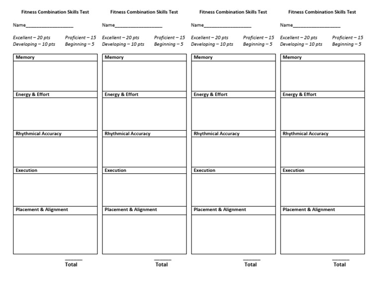Fitness Combo Skills Test Rubric | PDF