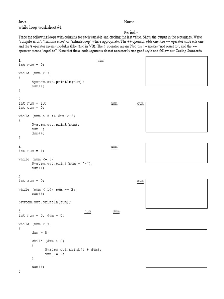 while loop worksheet 1 | PDF while loop worksheet 1 | PDF