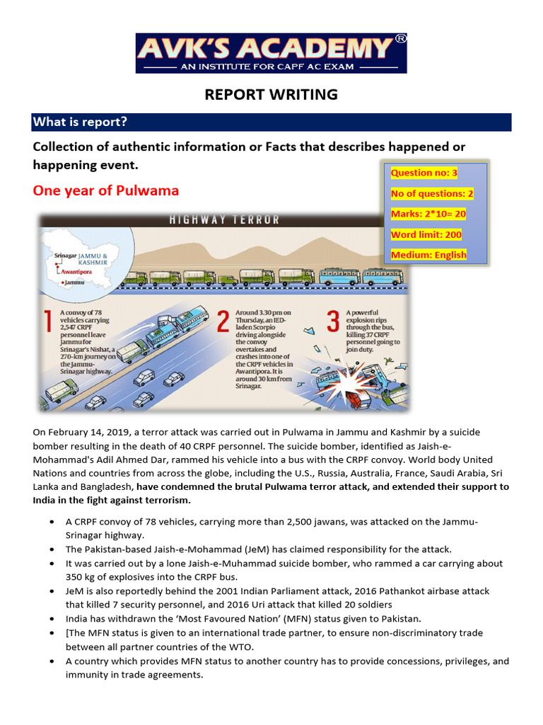 Report Writing Capf Exam Avks | PDF