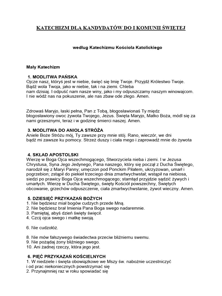 Katechizm Dla Kandydatow Do I Komunii Swietej | PDF