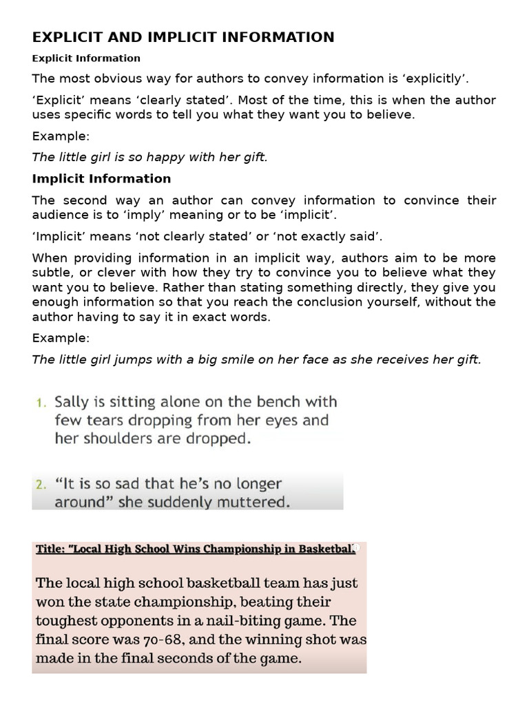 Explicit and Implicit Information | PDF