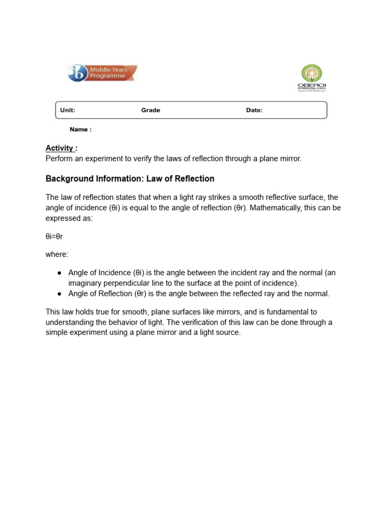 AFL Mirror Reflection MS | PDF | Reflection (Physics) | Mirror
