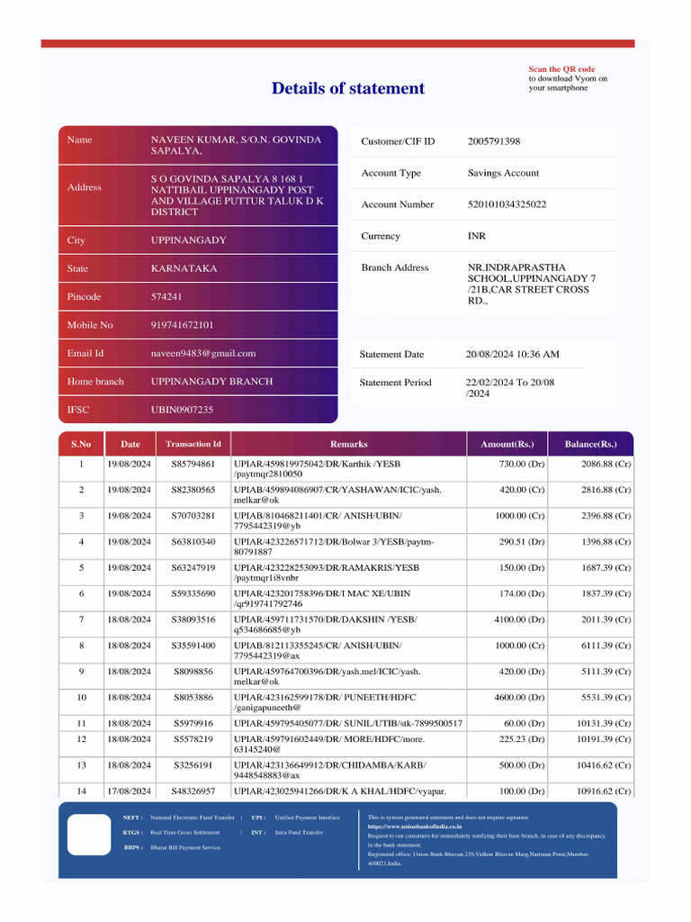 Union Bank Statement - XX36 | PDF